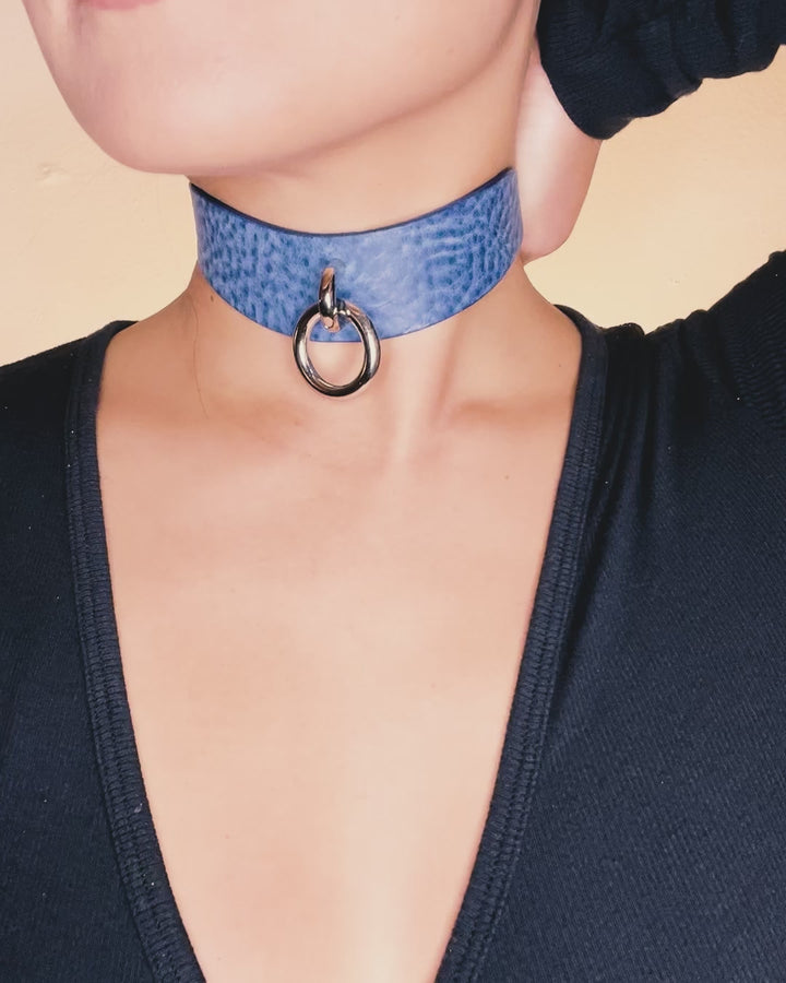 Leather Day Collar in Denim (Blue) | Orbit | Neon Coyotes
